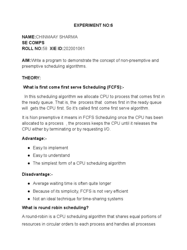 Os Experiment No - 6 (Chinmaay) | PDF | Scheduling (Computing) | Software Engineering