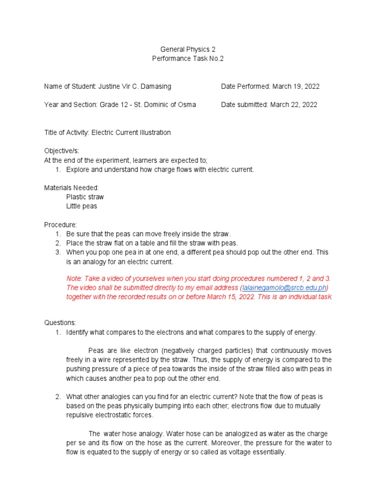 General Physics 2 Performance Task No 2 Pdf