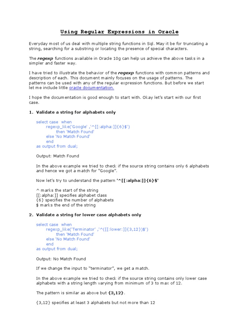 Using Regular Expressions In Oracle To Validate Strings Extract Substrings And Perform Search 9926