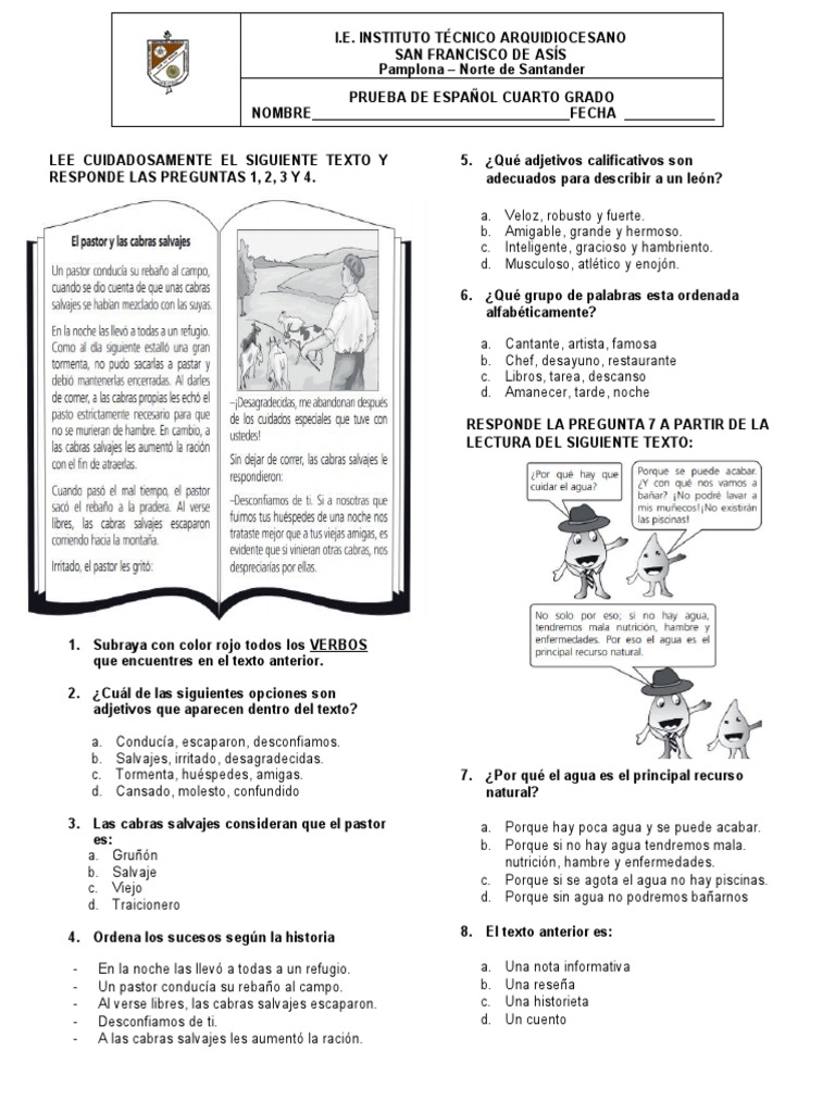 Evaluación Cuarto Grado | PDF