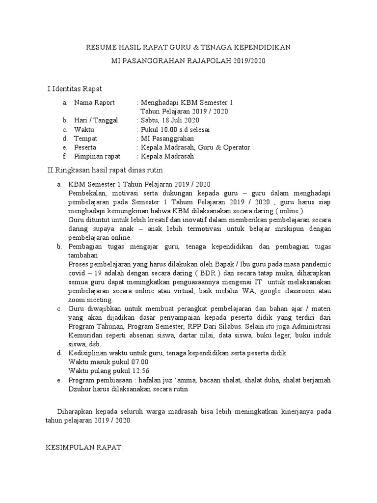 Resume Hasil Rapat Guru | PDF
