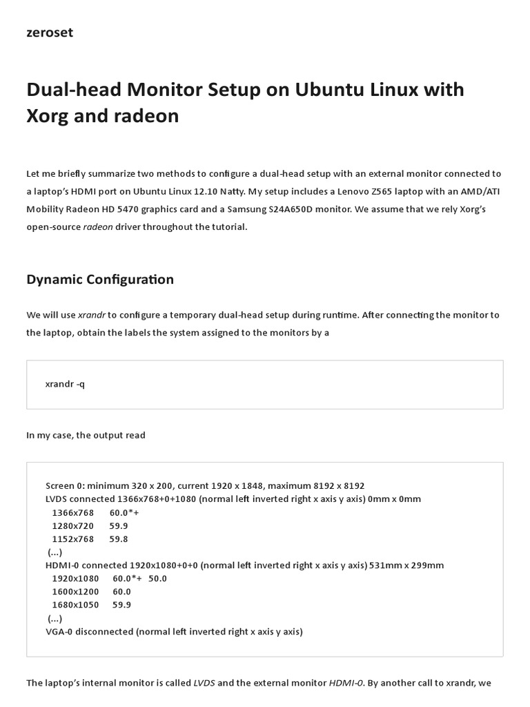 Ubuntu Dual Monitor Setup Guide | PDF | Http Cookie | Laptop