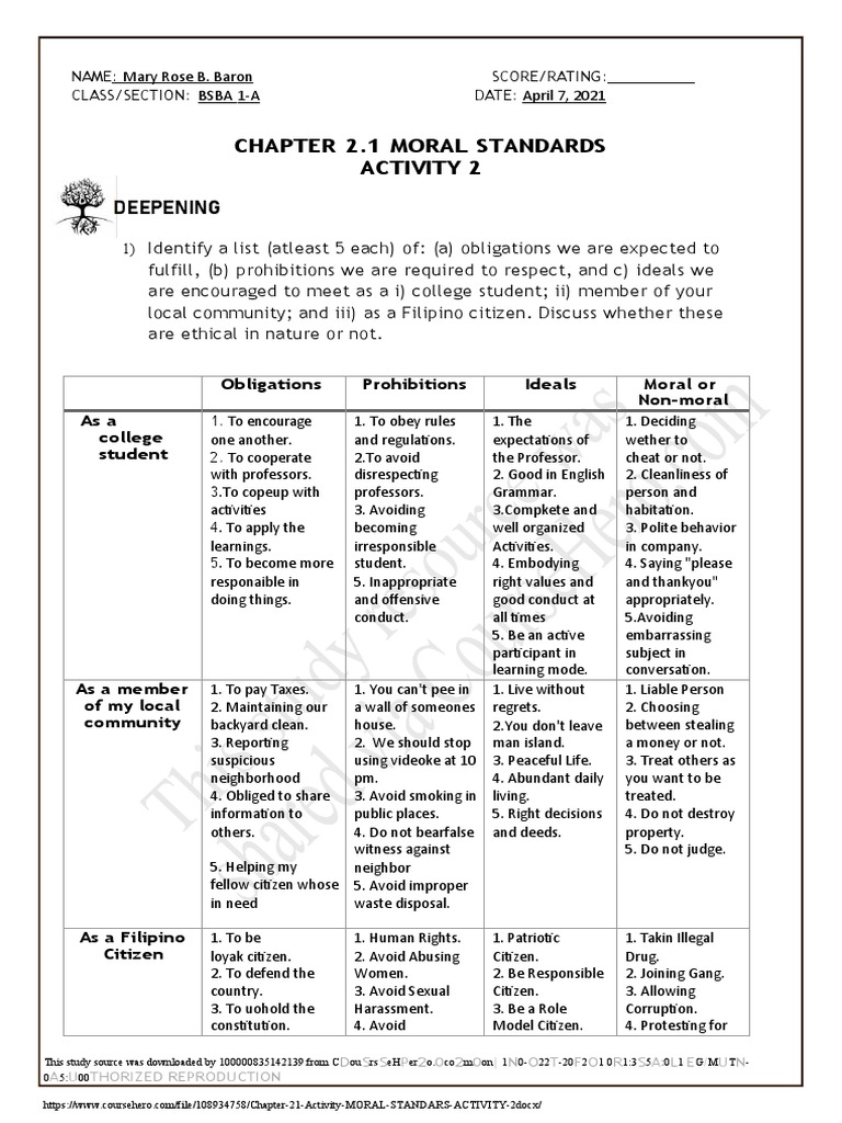 Moral Obligations and Ethics for Students | PDF | Social Institutions ...