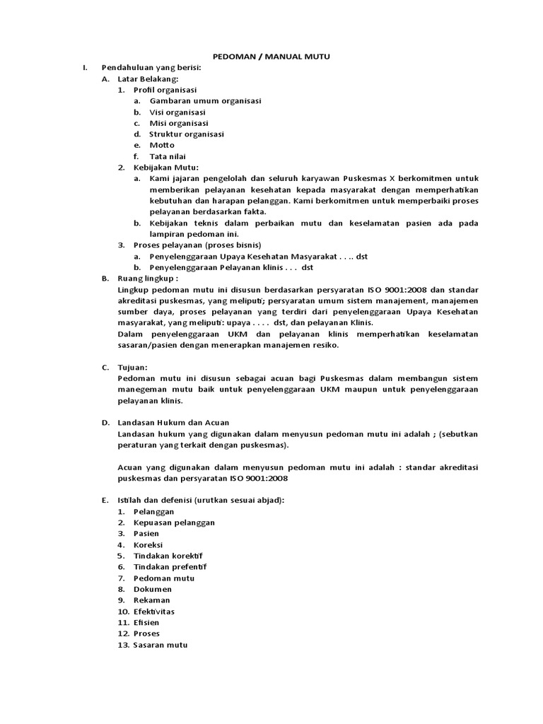 Pedoman Manual Mutu | PDF