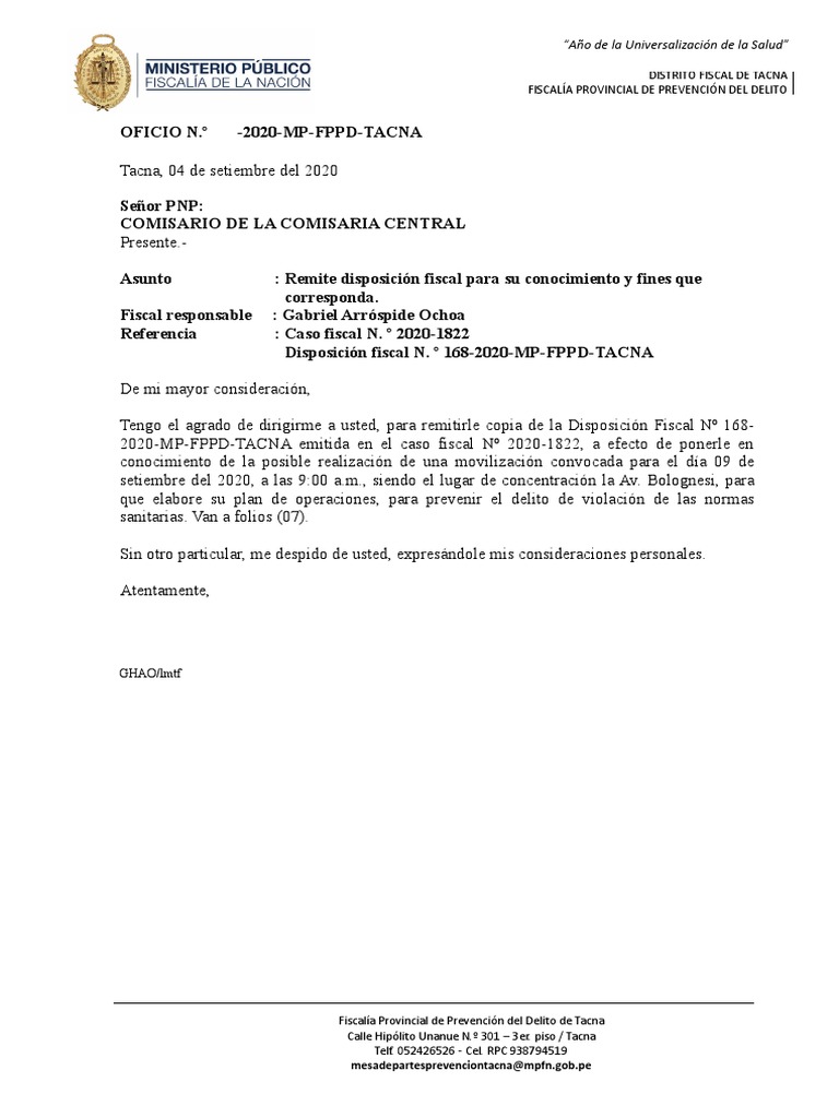 Oficio para Comisaria Central | PDF