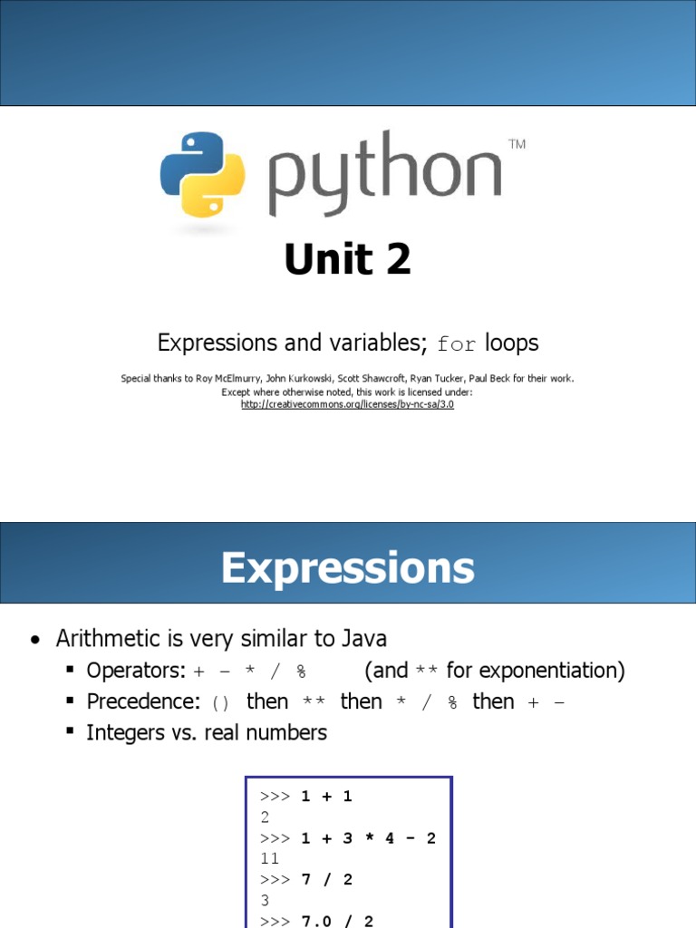 02 Expressions Variables Forloops | PDF | Integer (Computer Science ...