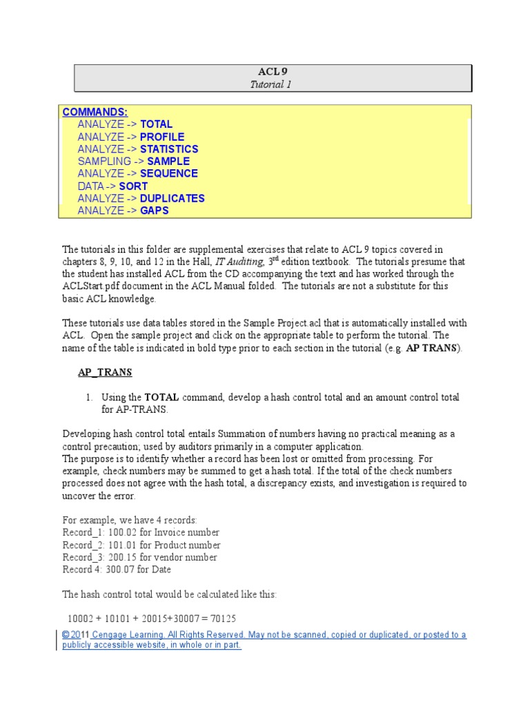 Acl 9 Tutorial 1 PDF Free | PDF | Audit | Statistics