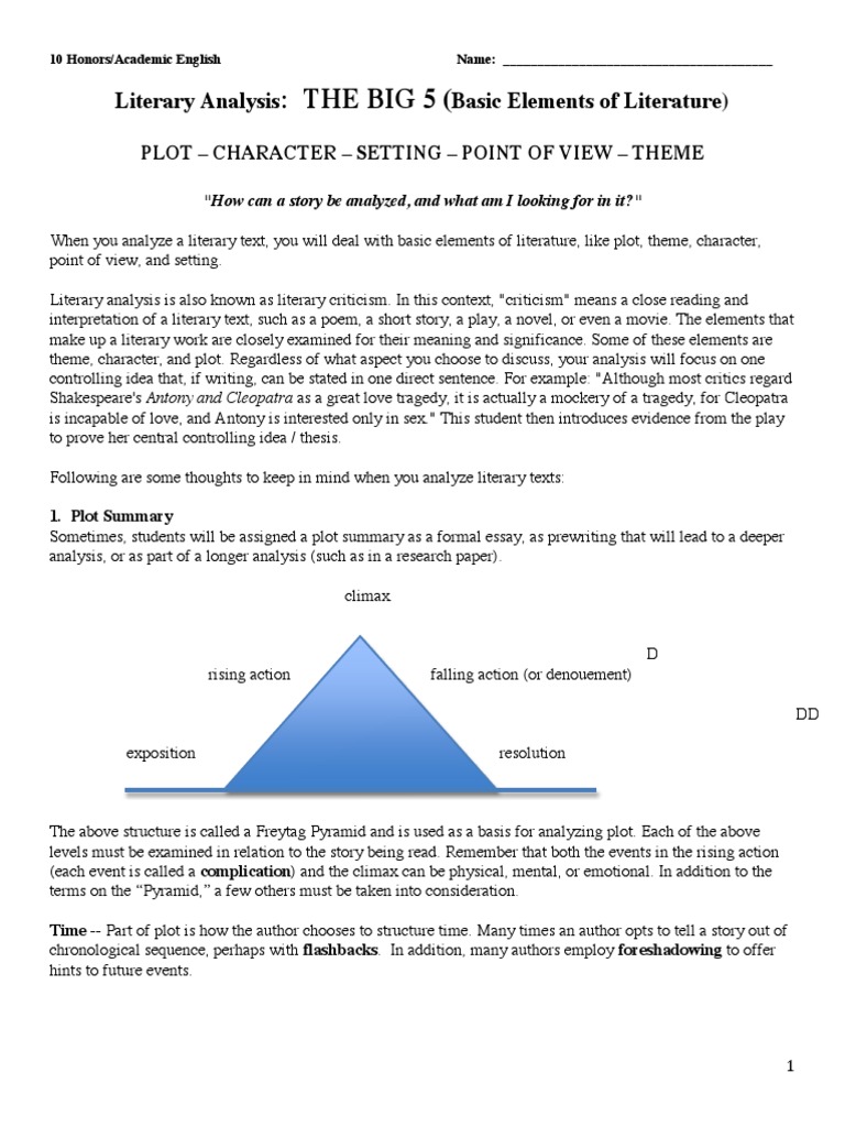 Analyzing the Big 5 Literary Elements | PDF | Narration | Plot (Narrative)