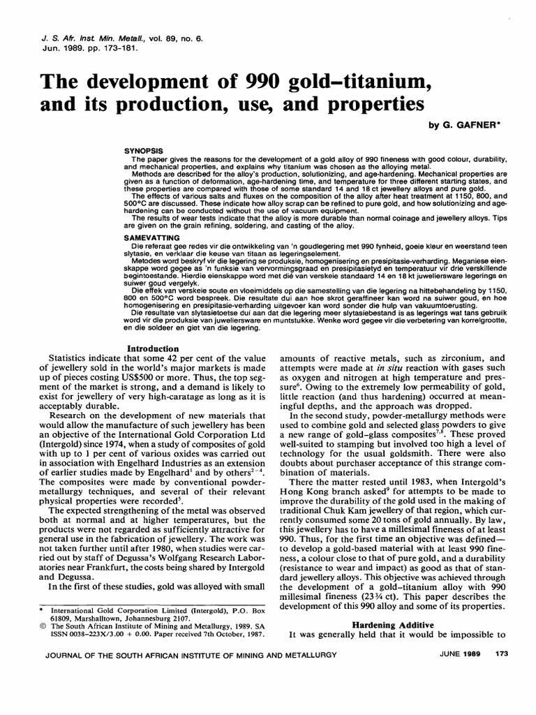 The Development of 990 Gold-Titanium, and Its Production Use and ...