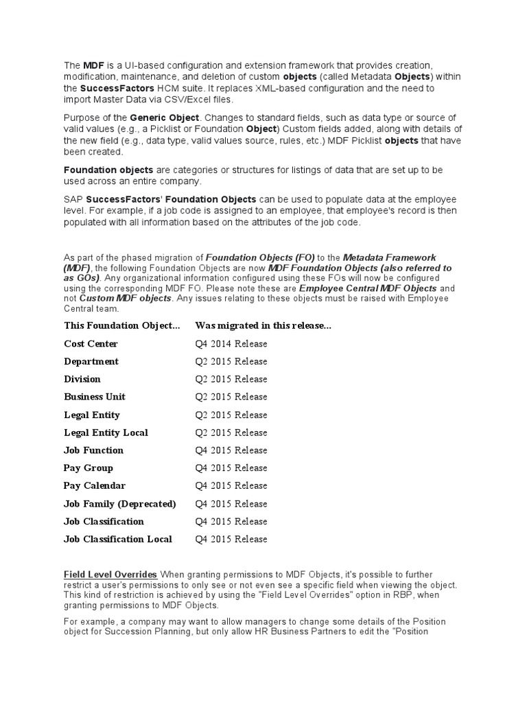 MDF, Foundation and Generic Objects | PDF | Metadata | Employment