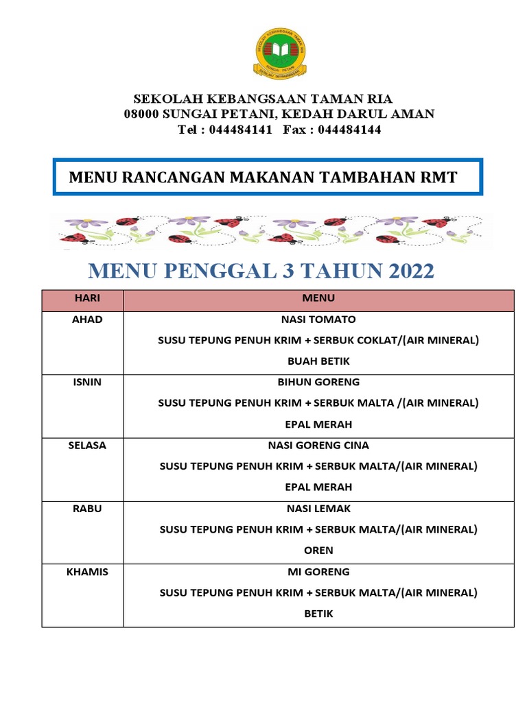 Menu RMT 2022 | PDF