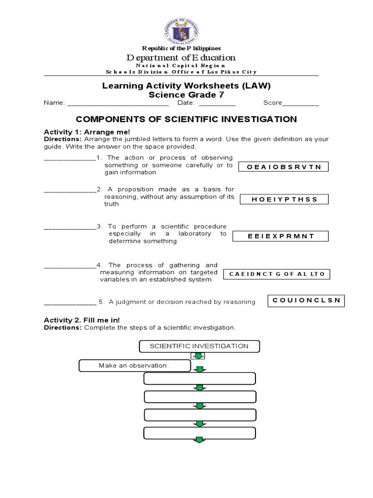 Grade 7 Scientific Investigation Activities | PDF | Chemical Elements ...