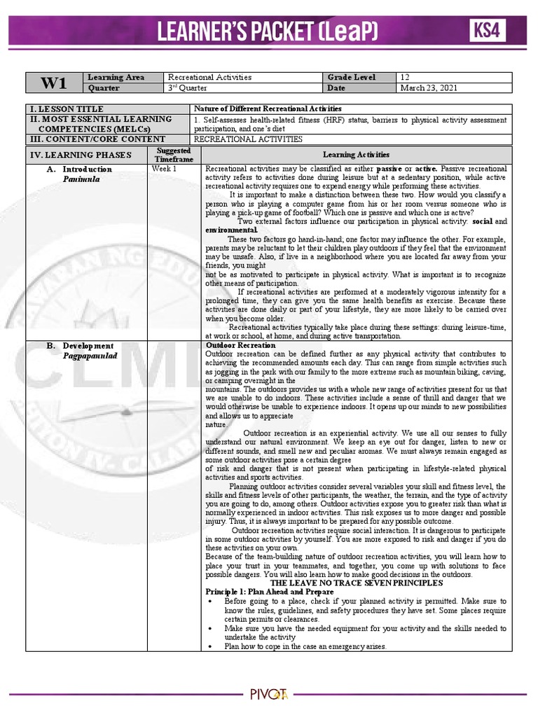 KS4 LeaP Template HOPE | PDF | Outdoor Recreation | Recreation