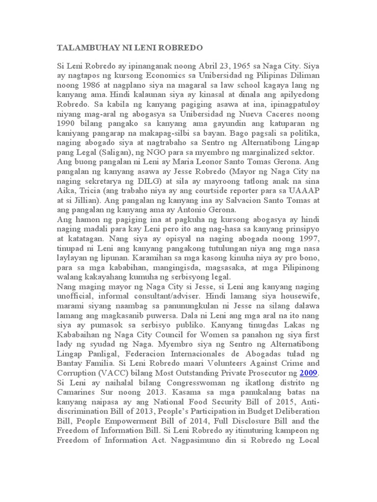 Talambuhay Ni Leni Robredo | PDF