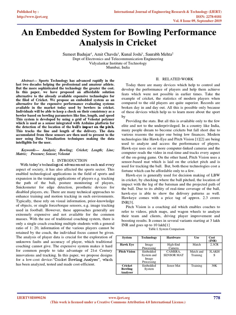 An Embedded System For Bowling Performance Analysis in Cricket | PDF | Sensor | Ultrasound