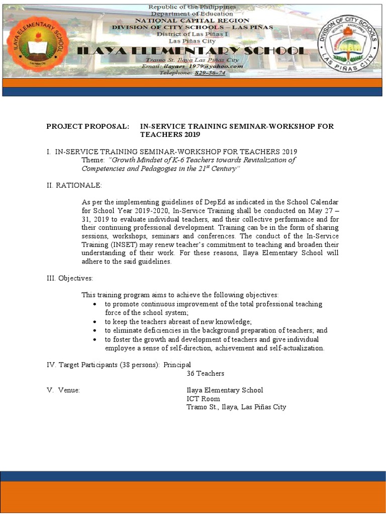Project Proposal: In-Service Training Seminar-Workshop For Teachers ...