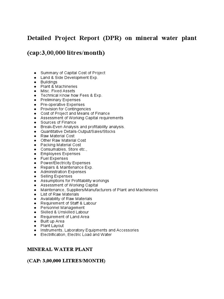 DPR - Mineral Water Plant | PDF | Water | Water Purification