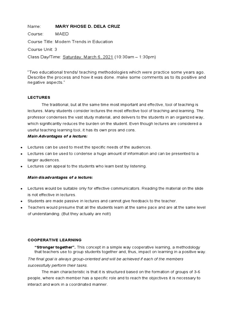 Mary Rhose D. Dela Cruz: Lectures | Download Free PDF | Lecture | Learning