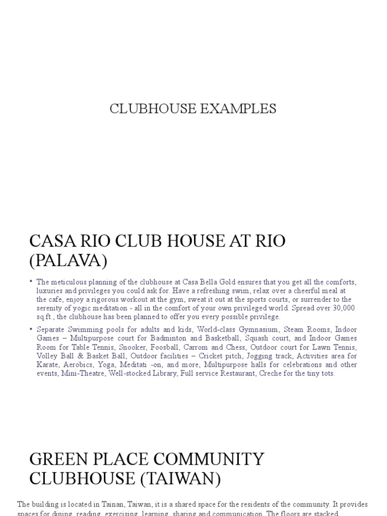 CLUBHOUSE EXAMPLES s5 | PDF | Ventilation (Architecture)