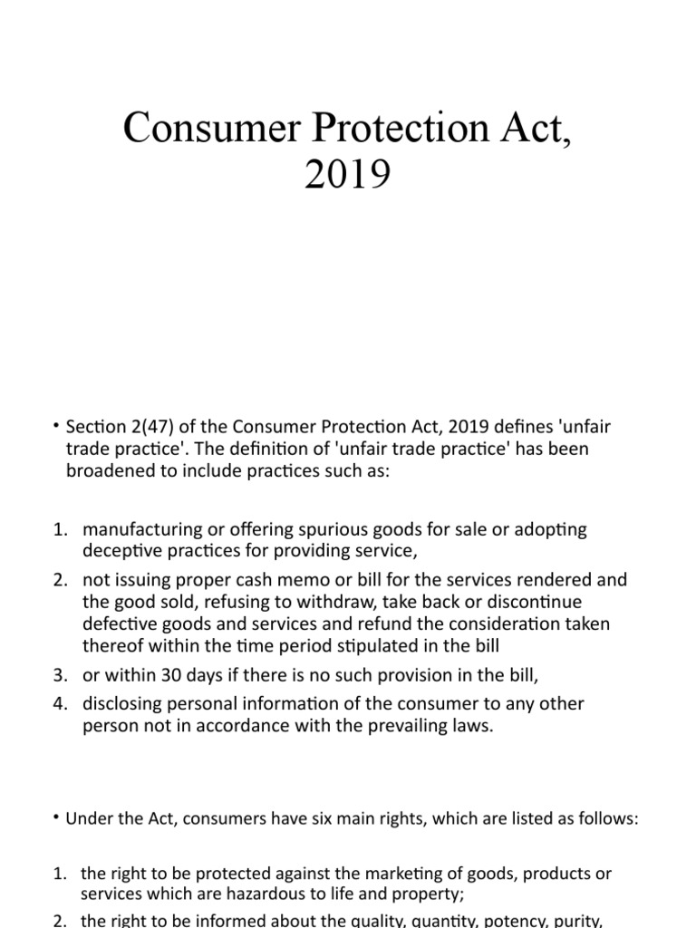 Consumer Protection Act 2019 Overview | PDF | Consumer Protection ...