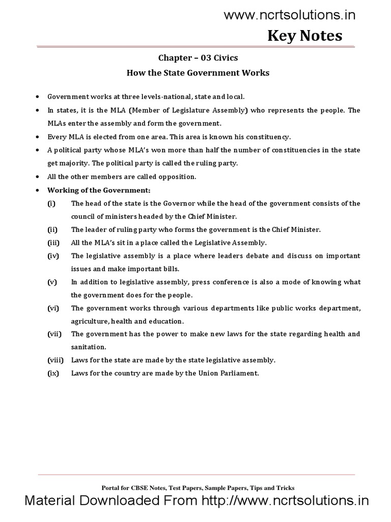 Chapter - 03 Civics How The State Government Works | PDF | Politics ...