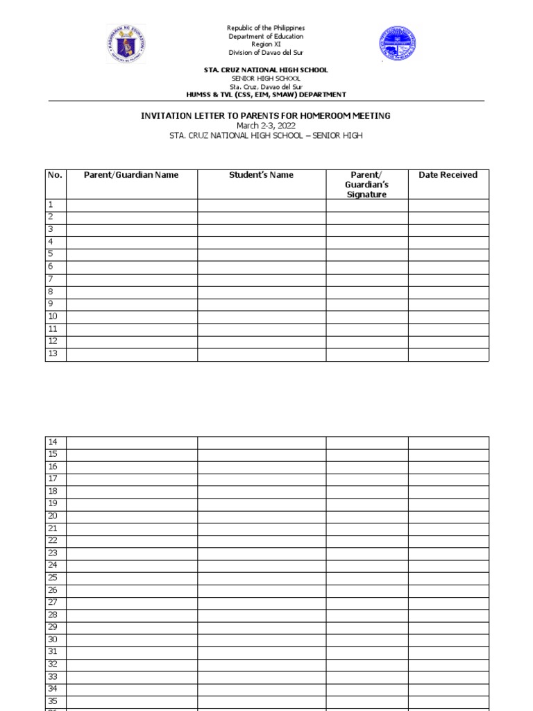 Invitation Letter To Parents For Homeroom Meeting March 2 3 2022 Sta 