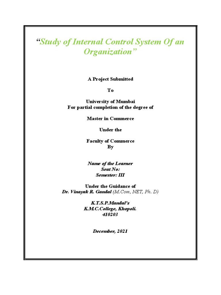 Internal Control System of Orgnizations | PDF | Doctor Of Philosophy