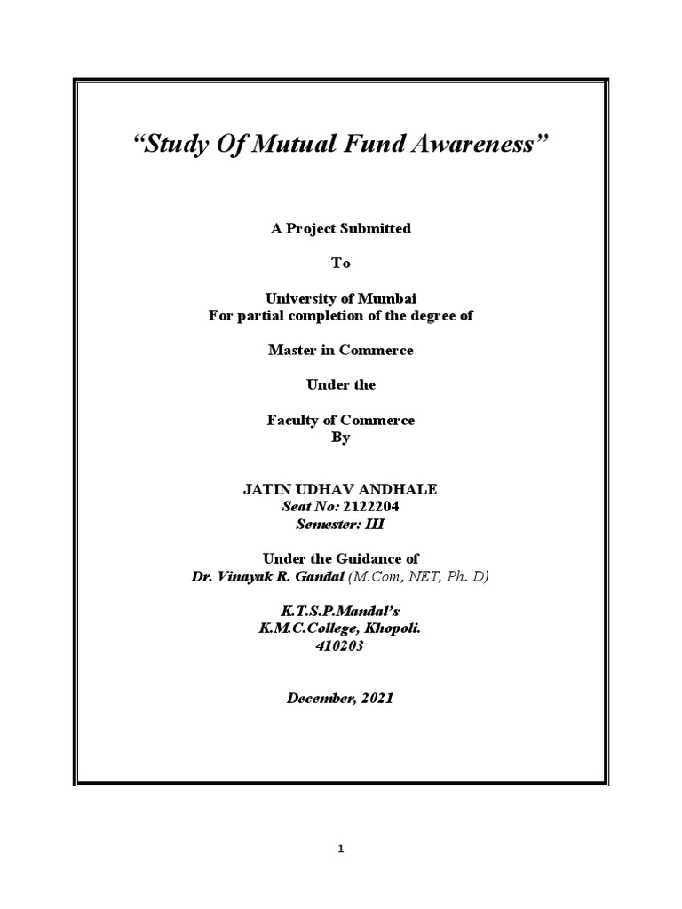 Mutual Fund Awareness Study | PDF | Investment Fund | Investing