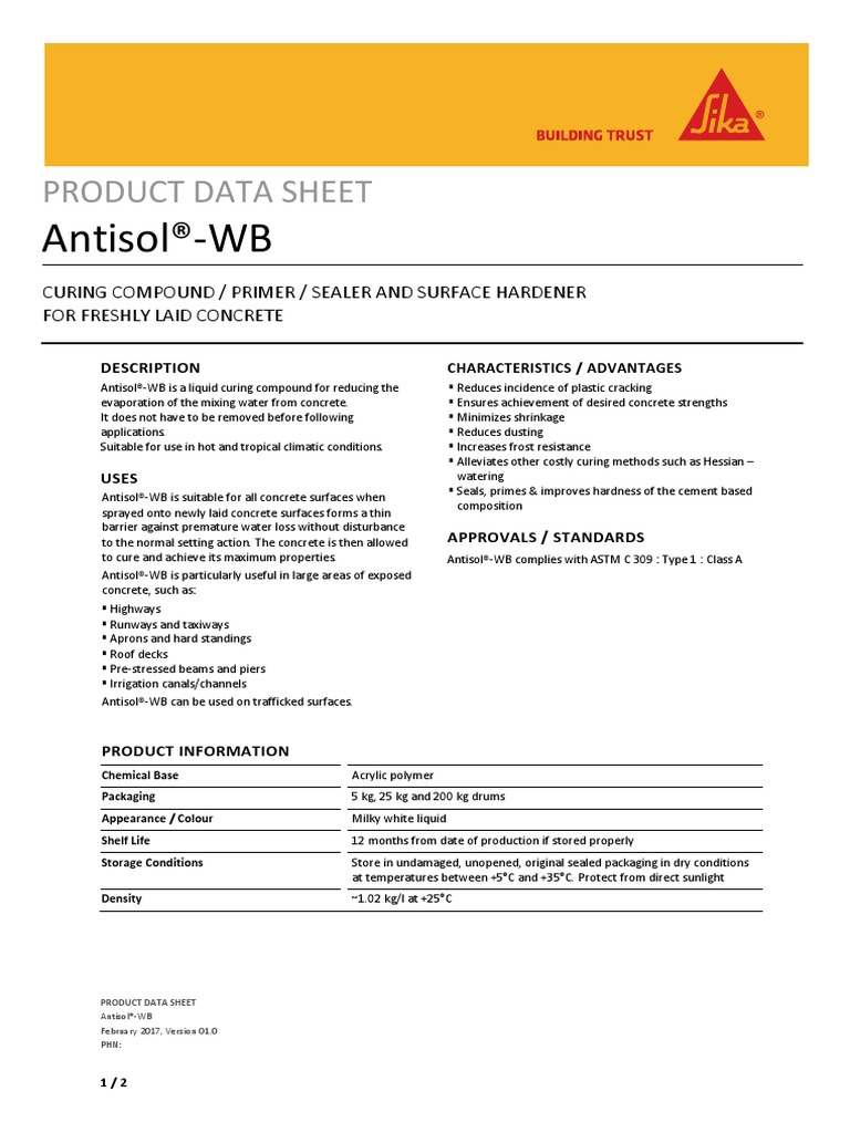 Antisol®-WB: Product Data Sheet | PDF | Concrete | Water