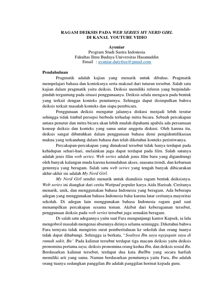 Ragam Deiksis Pada Film My Nerd Girl | PDF