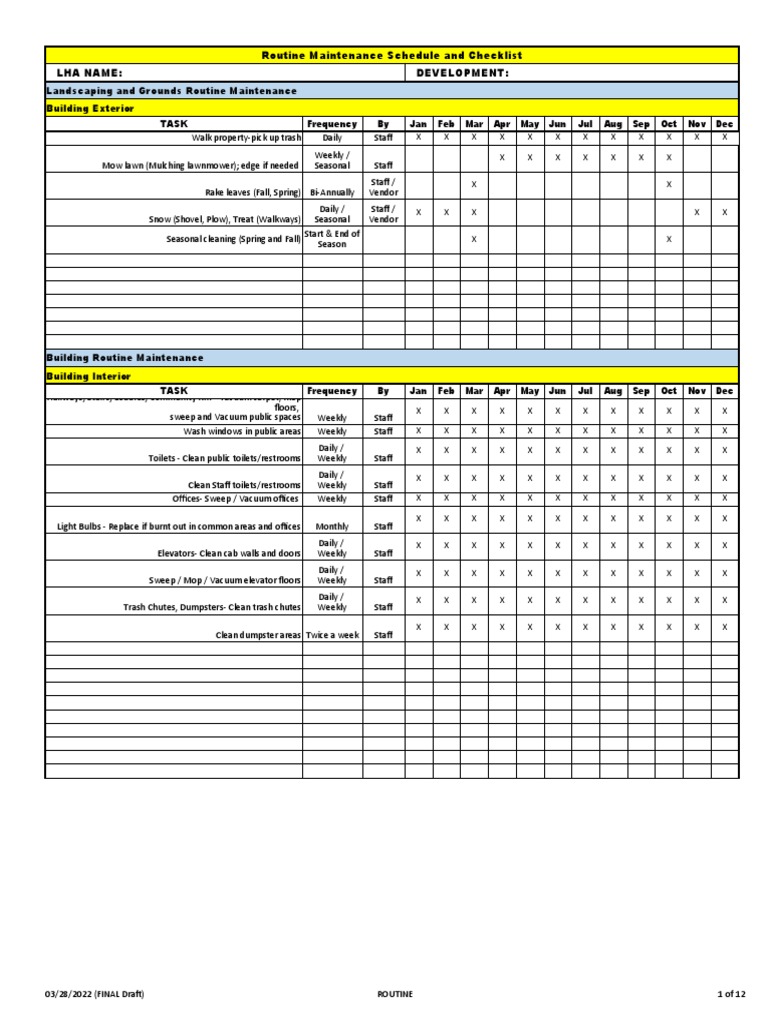 Sample Format For Preventive Maintenance Schedule Excel From RCATs ...