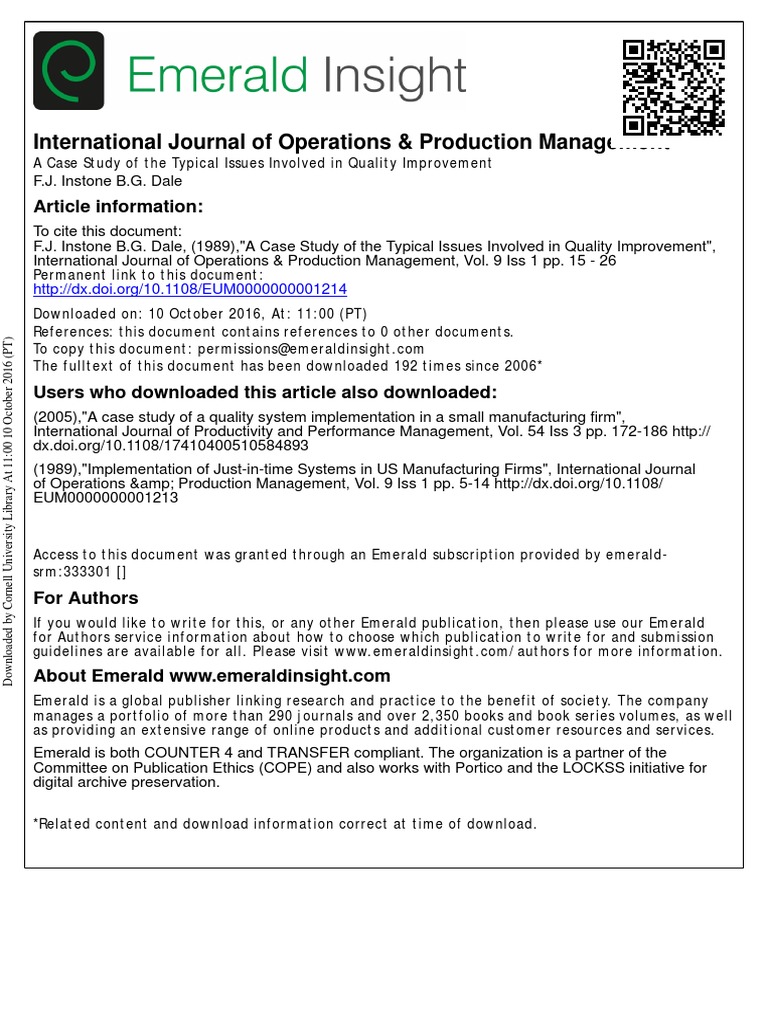 International Journal of Operations & Production Management | PDF | Iso ...