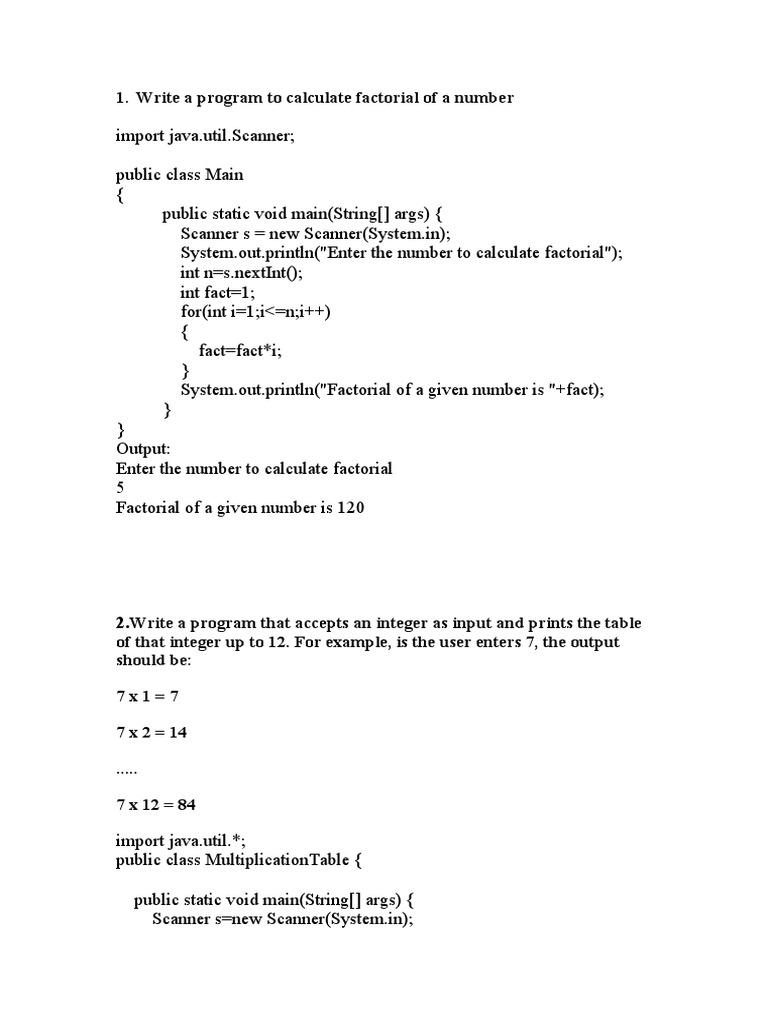 Write A Program To Calculate Factorial of A Number | PDF | Computer ...