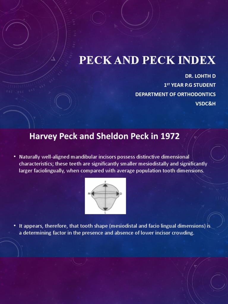 Peck and Peck Index: Dr. Lohth D 1 Year P.G Student Department of ...