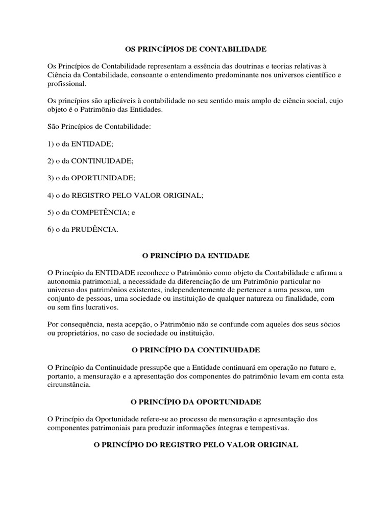 Princípios Fundamentais da Contabilidade | PDF | Finanças e ...