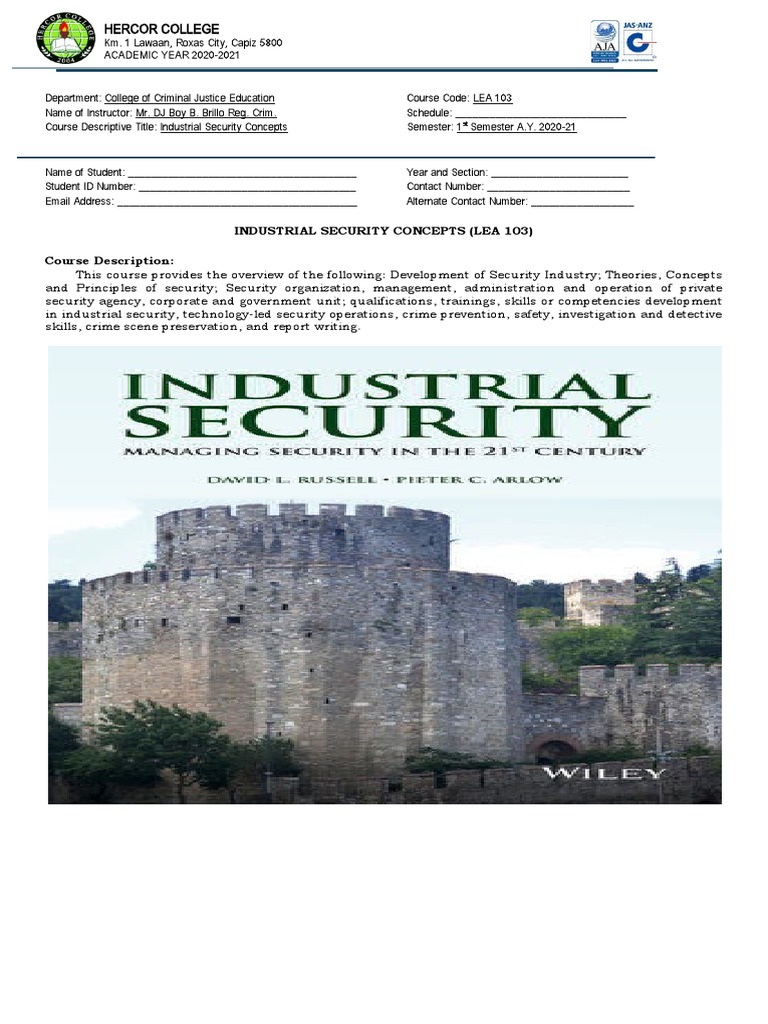 LEA 103-Industrial Security Concepts | PDF | Security Guard