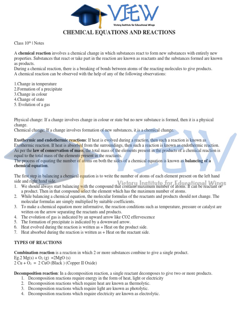 Chemical Equations and Reactions Notes | PDF | Redox | Chemical Reactions