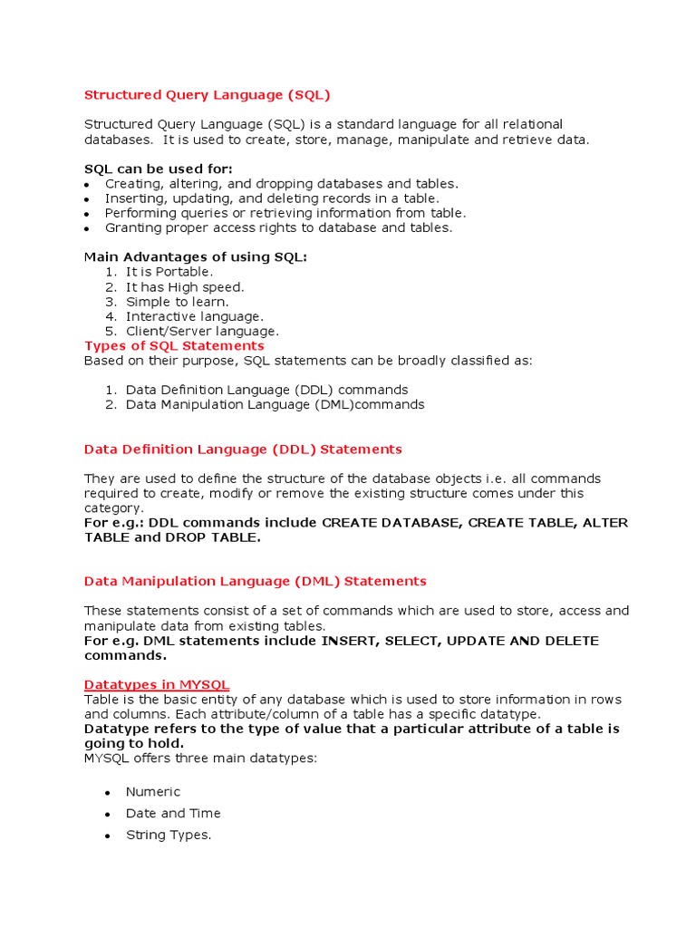 Structured Query Language (SQL) | PDF | Sql | Table (Database)