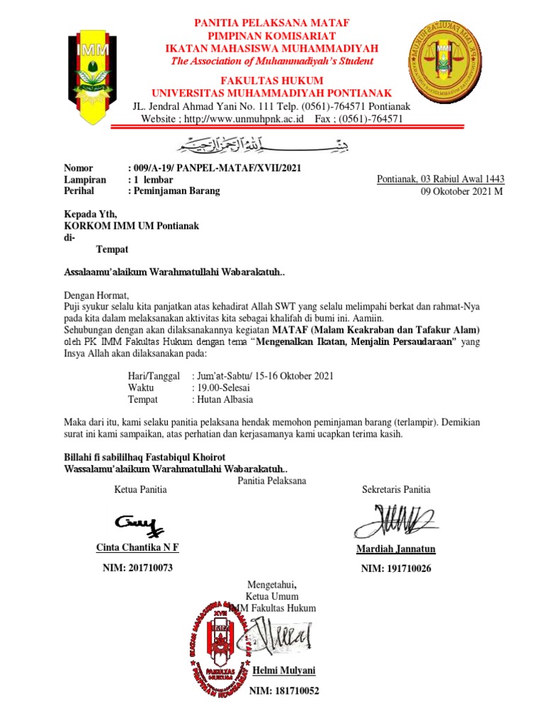 Permohonan Peminjaman Barang MATAF | PDF