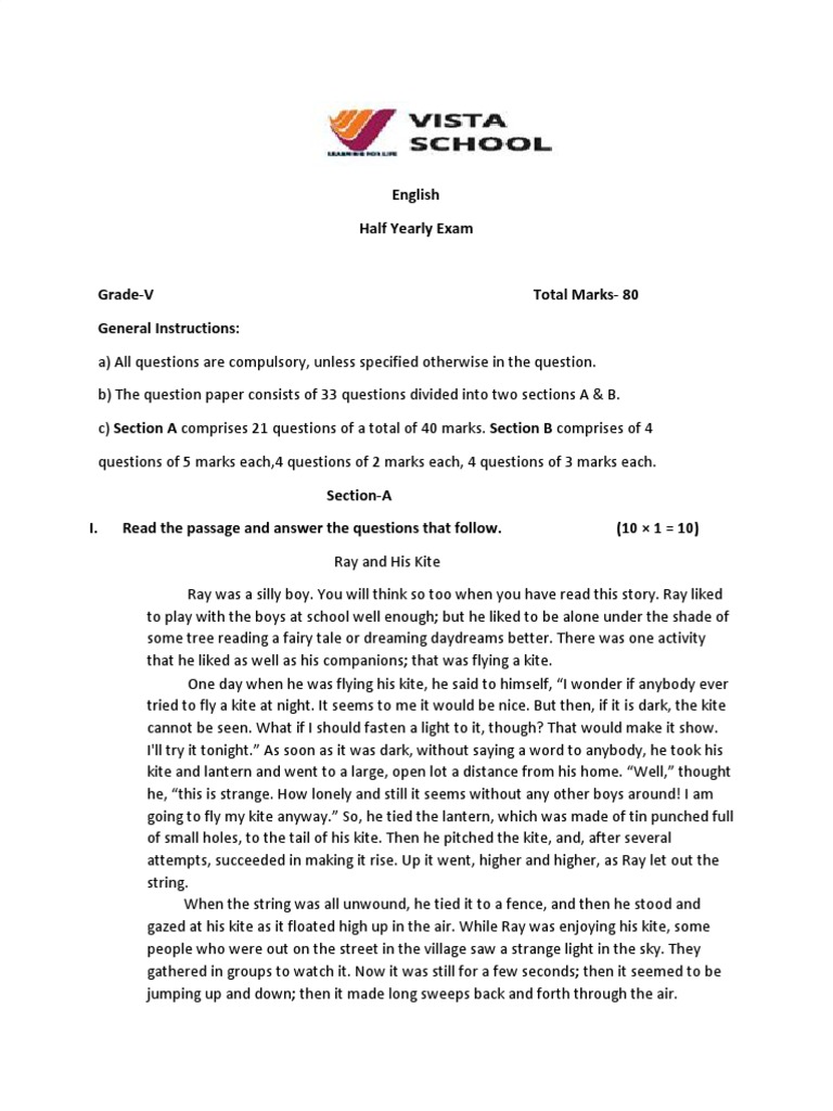 GRADE 5-ENGLISH-HALFYEARLY-SET-2checked | PDF | Grammar | Cognitive Science