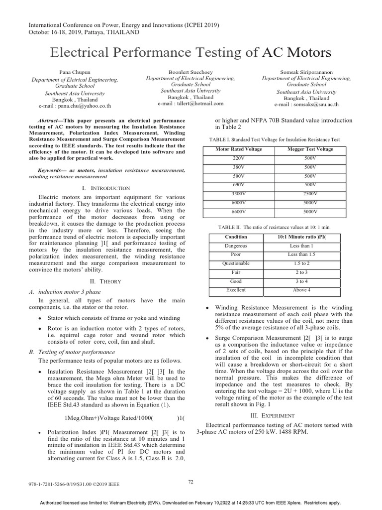 Electrical Performance Testing of AC Motors | PDF | Electric Motor ...