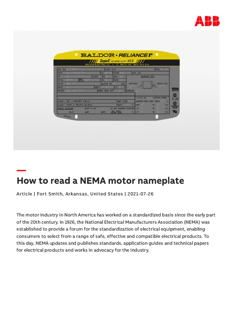 How To Read A NEMA Motor Nameplate - ABB | PDF