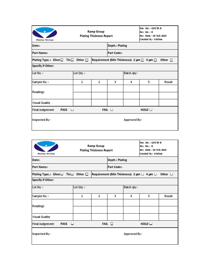 QFO35-B, Plating Thickness Report | PDF