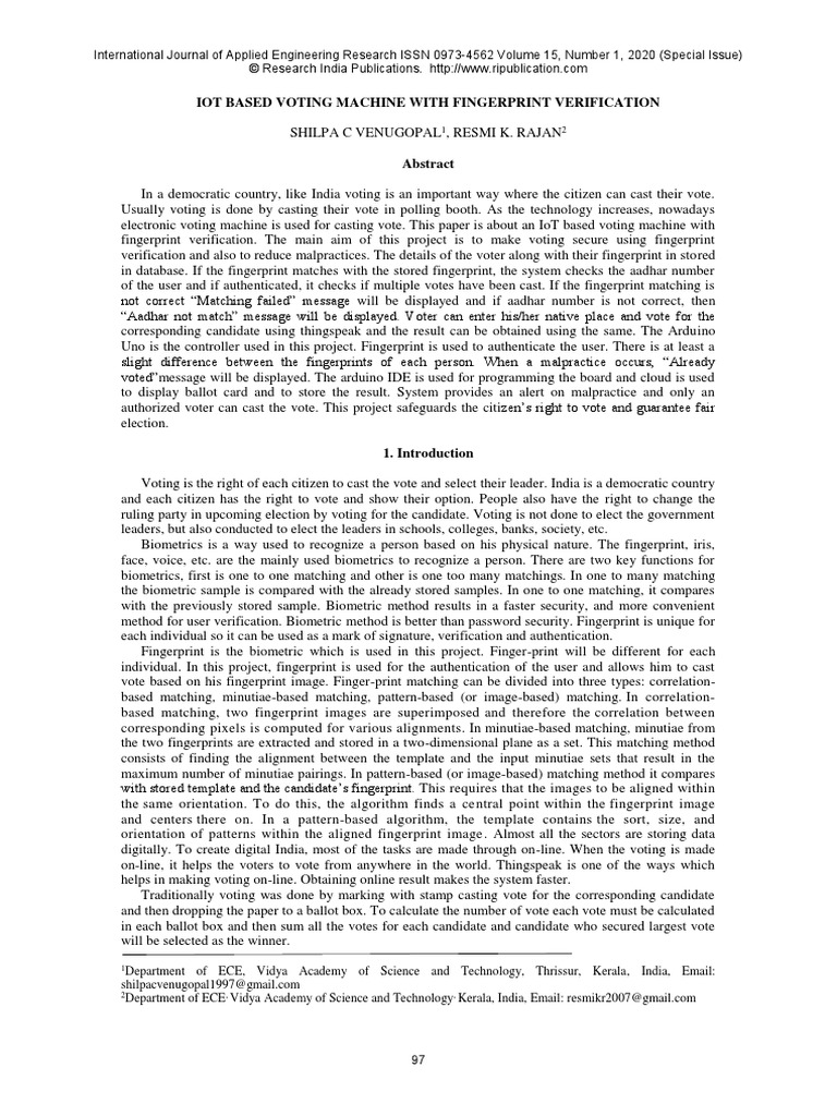 Iot Based Voting Machine With Fingerprint Verification | PDF | Voting ...