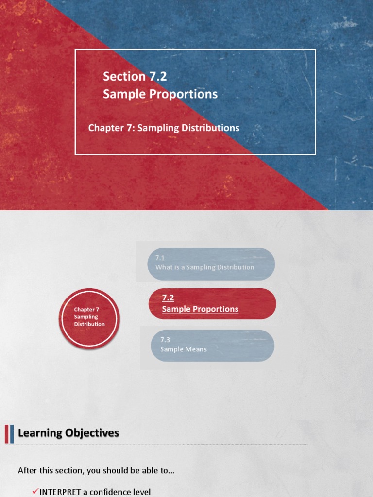 Section 7.2 Sample Proportions: Chapter 7: Sampling Distributions | PDF ...