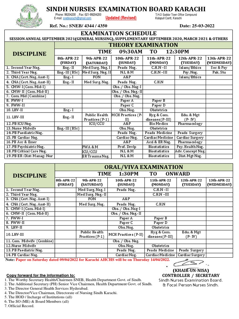 Updated Sneb Time Table 2022 For All Discipline | PDF | Health Care ...