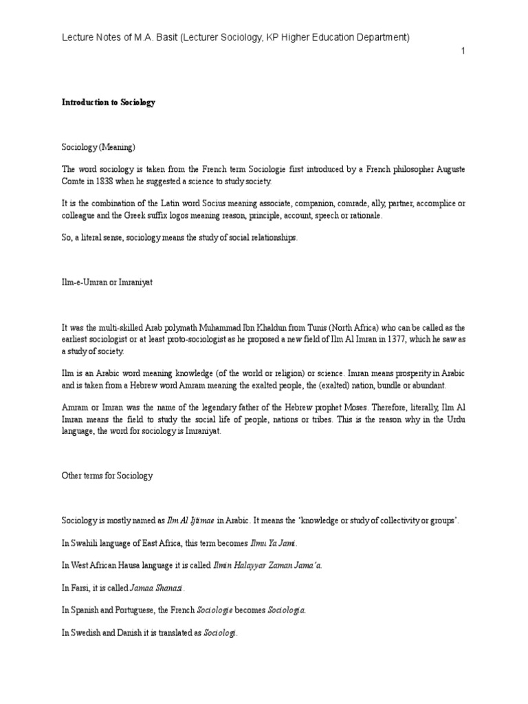 Introduction To Sociology Notes | PDF | Sociology | Social Status