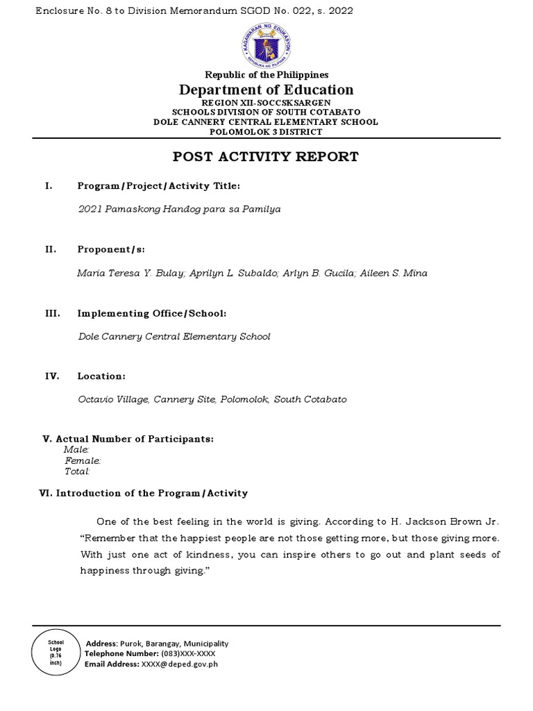 Accomplishment Report Outreach | PDF | Cognition | Communication