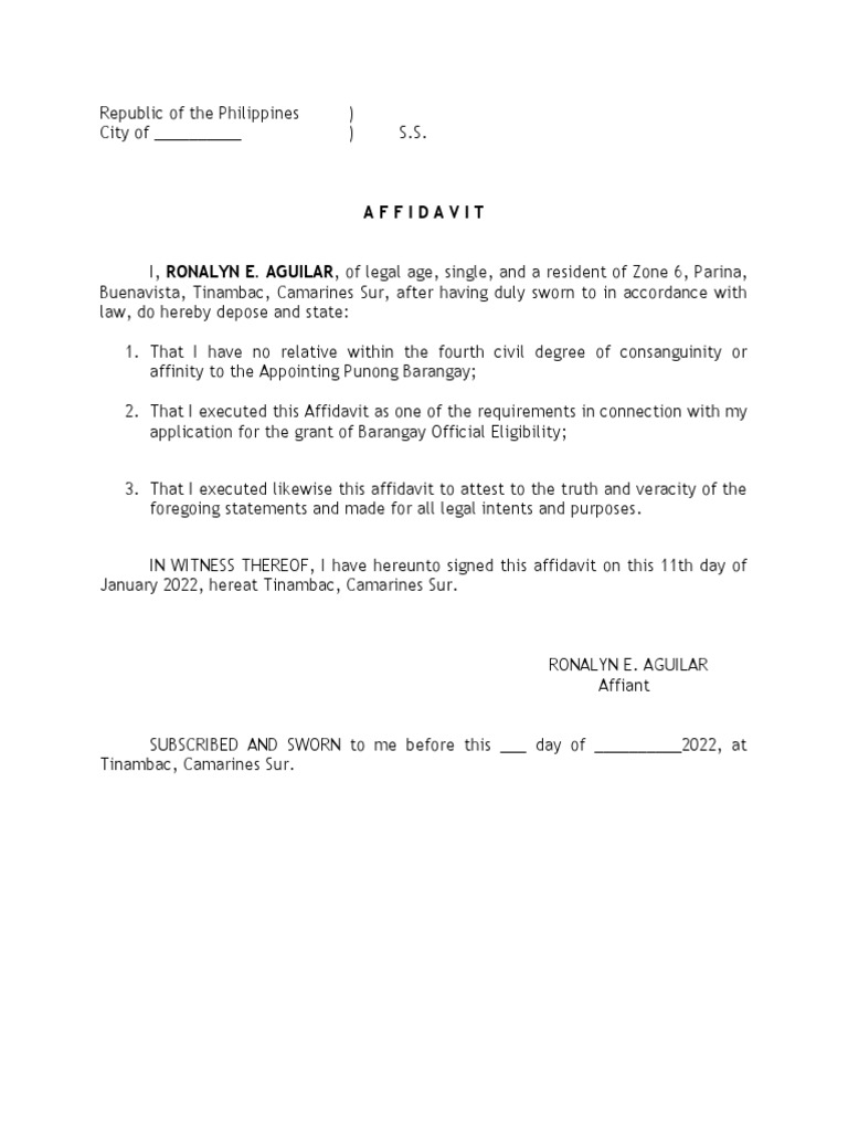 Affidavit For Non Consanguinity | PDF