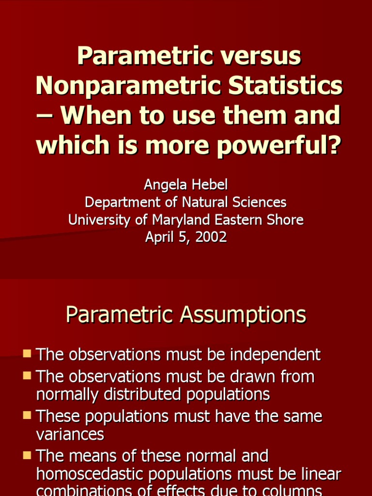 Parametric Vs Non Parametric Stats | PDF | Student's T Test | Teaching ...